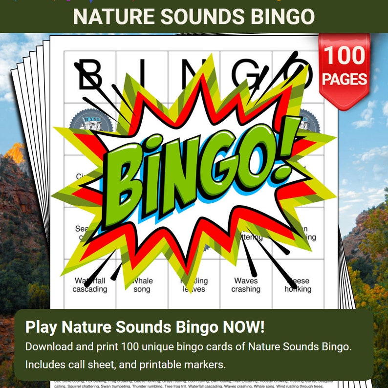 Nature Sounds Bingo Cards - 100 Pages to Download and Print - Etsy