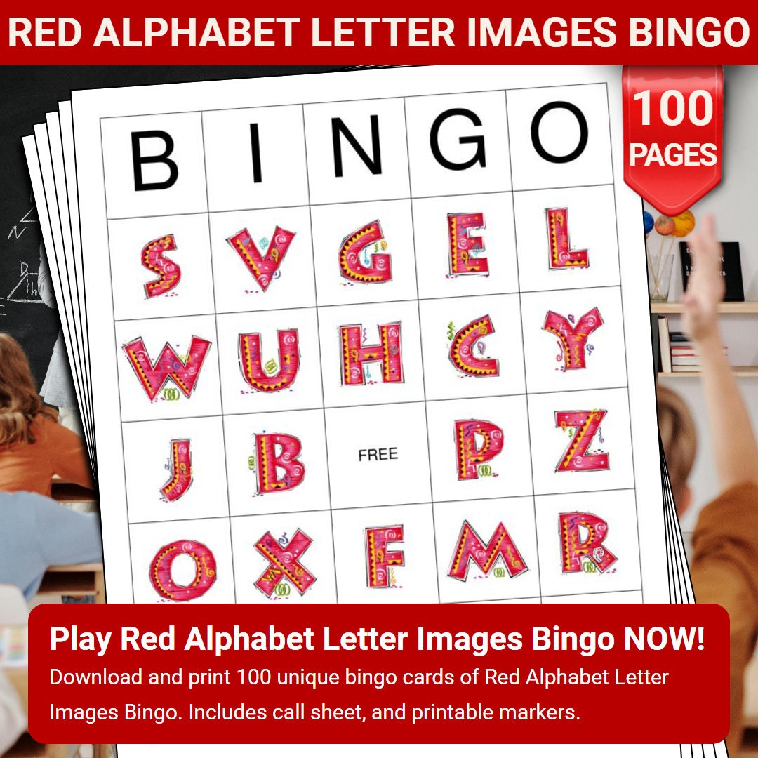 Red Alphabet Letter Images Bingo Cards 100 Pages to Download and Print ...