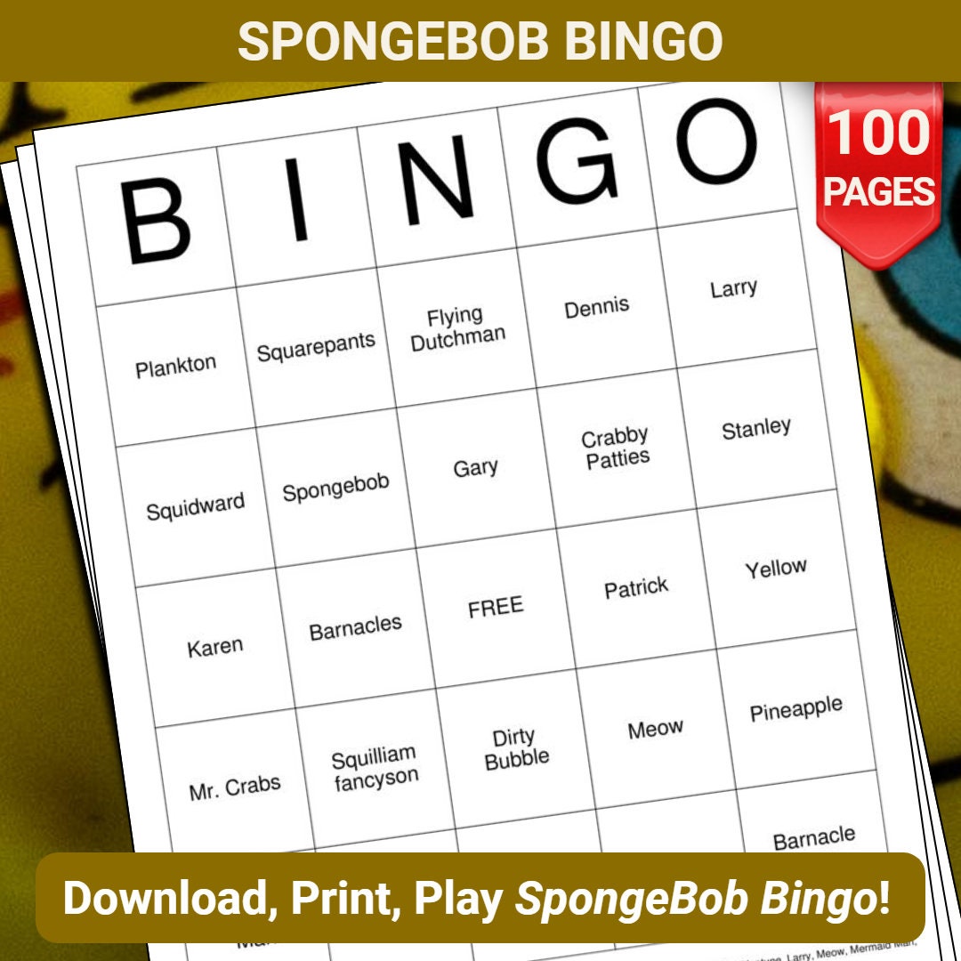 Spongebob Bingo Cards - 100 Pages to Download and Print - Etsy