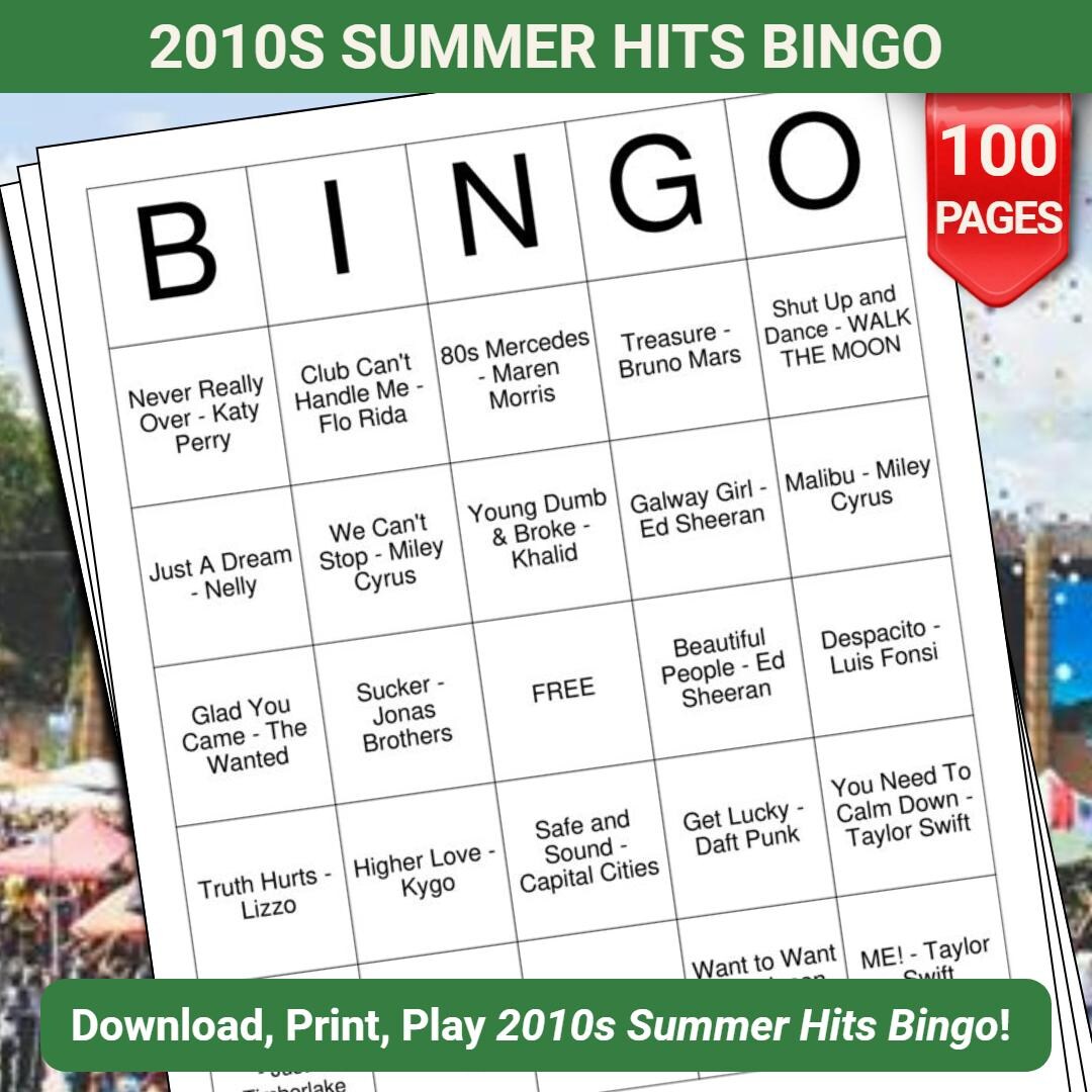 2010s Summer Hits Bingo Cards - 100 Pages to Download and Print - Etsy ...