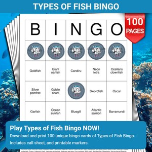 Types of Fish Bingo Cards 100 Pages to Download and Print - Etsy
