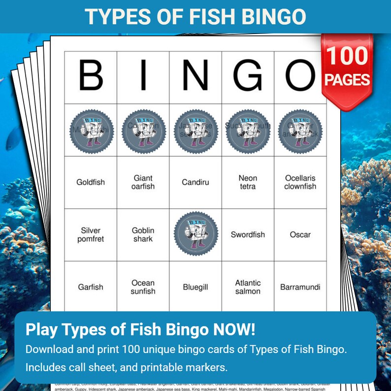 Types of Fish Bingo Cards 100 Pages to Download and Print - Etsy