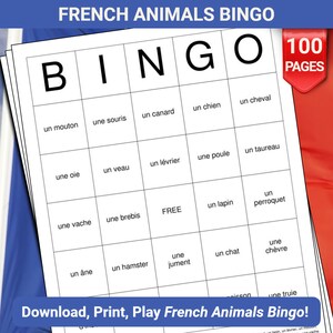 French Animals Bingo Cards - 100 Pages to Download and Print - Etsy