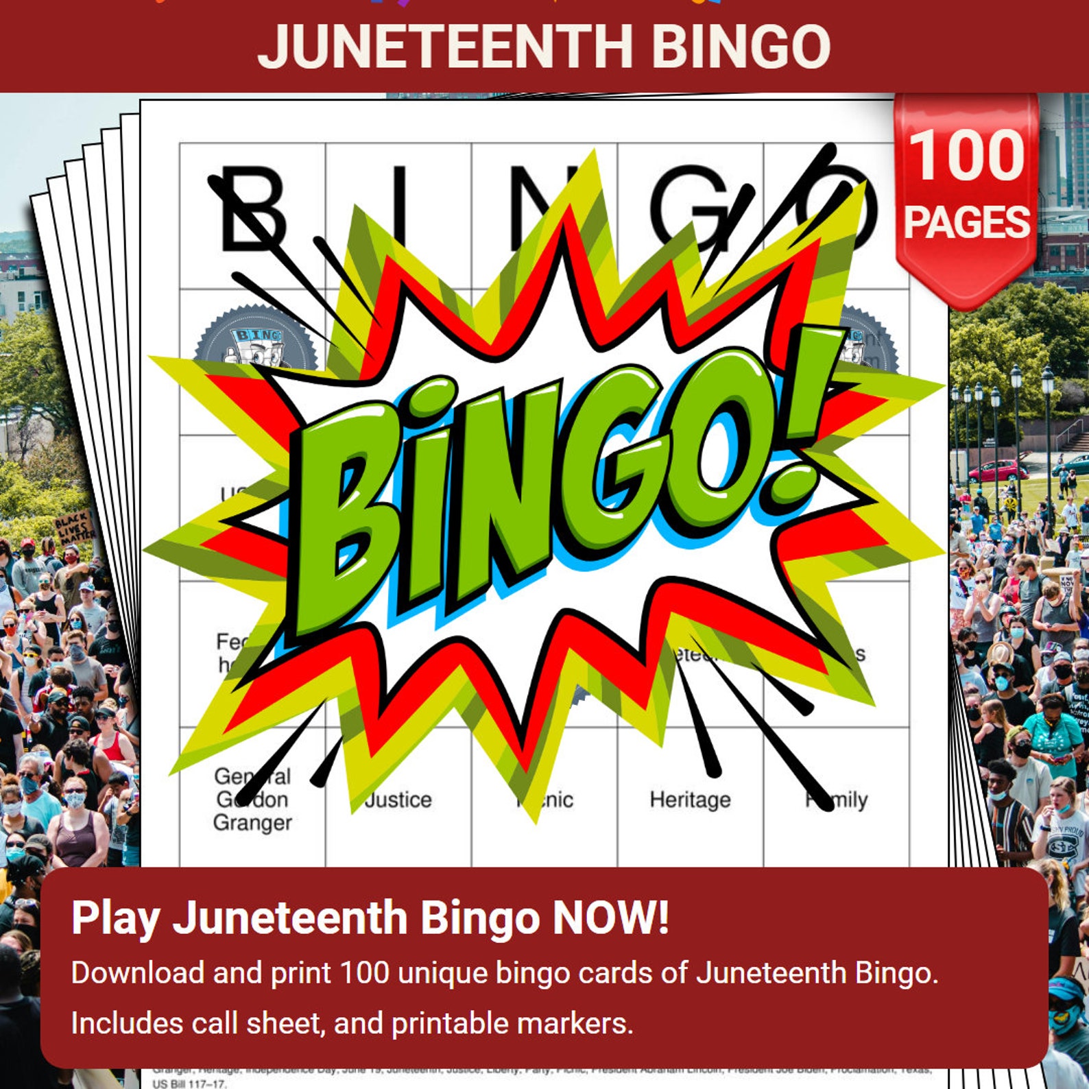 Juneteenth Bingo Cards - 100 Pages to Download and Print - Etsy