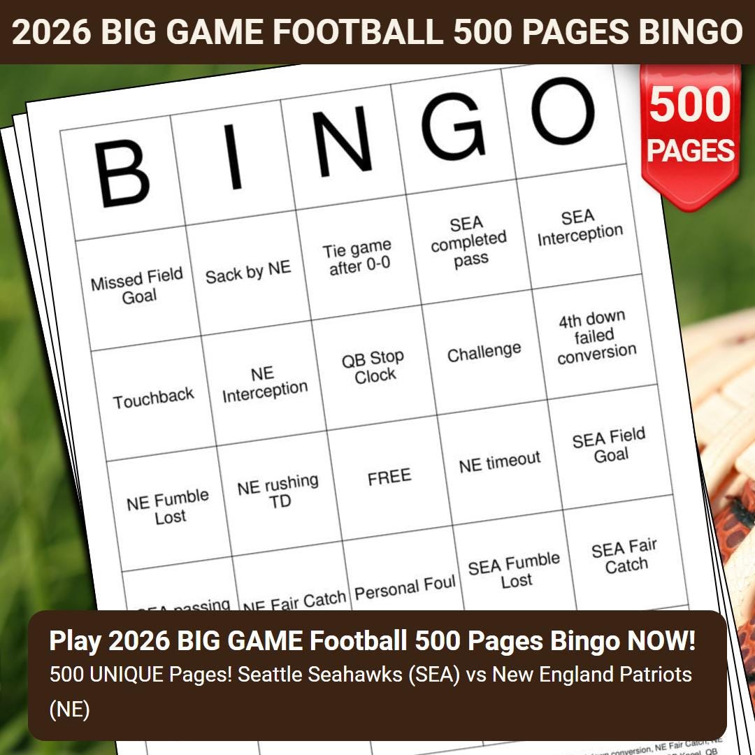 2026 BIG GAME Football Bingo Cards - 500 Pages to Download and Print - Etsy