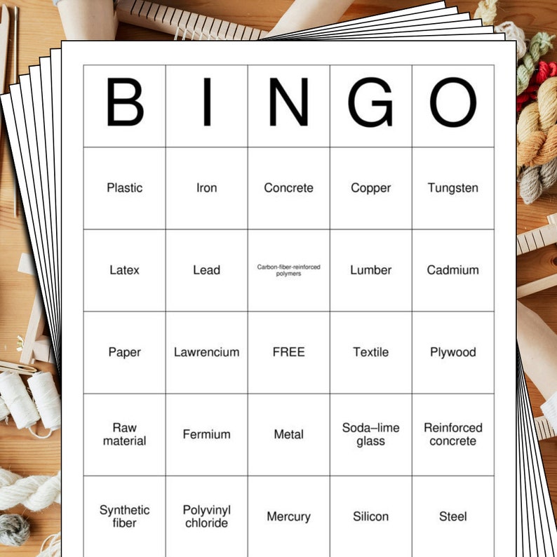 Types of Materials Bingo Cards 100 Pages to Download and Print - Etsy