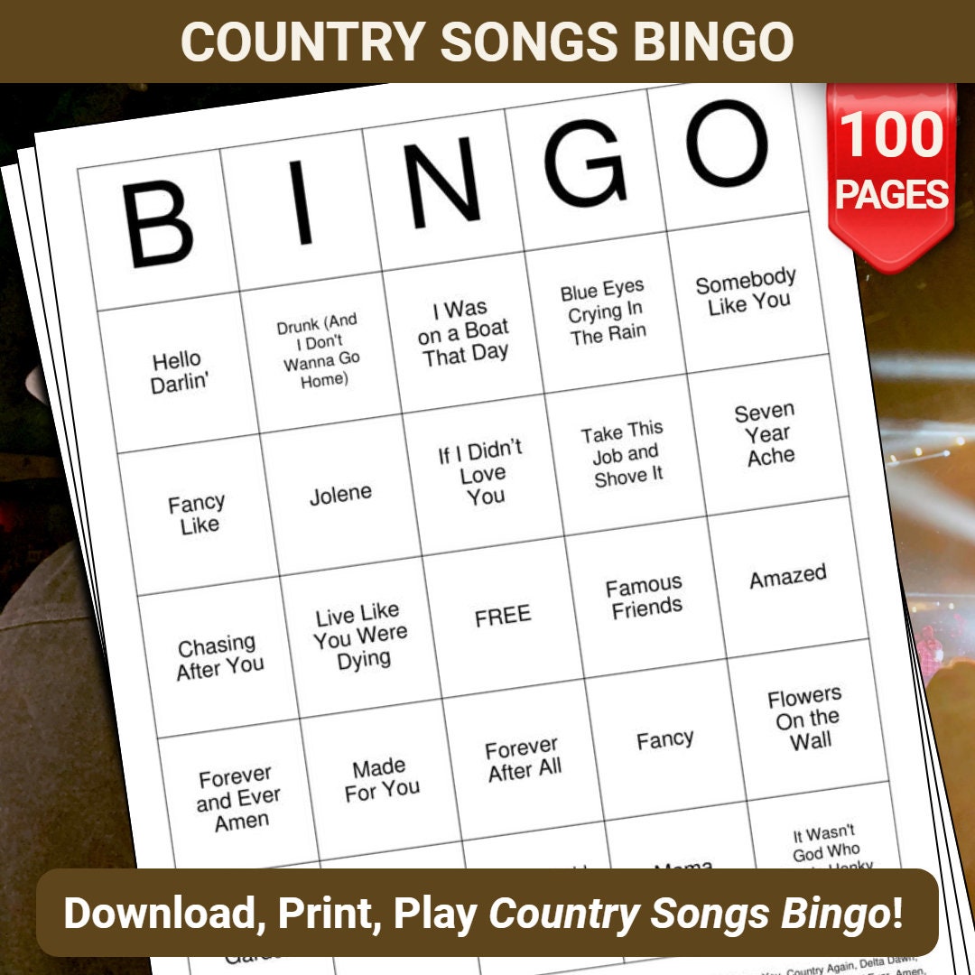 Country Songs Bingo Cards - 100 Pages to Download and Print - Etsy