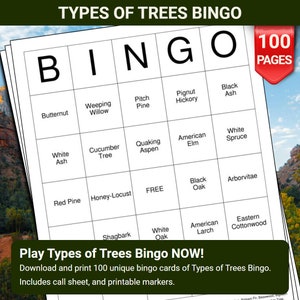 Types of Trees Bingo Cards - 100 Pages to Download and Print - Etsy