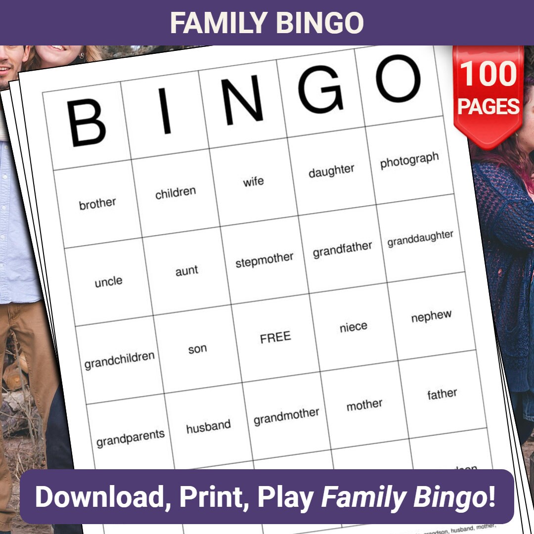 Family Bingo Cards - 100 Pages to Download and Print - Etsy