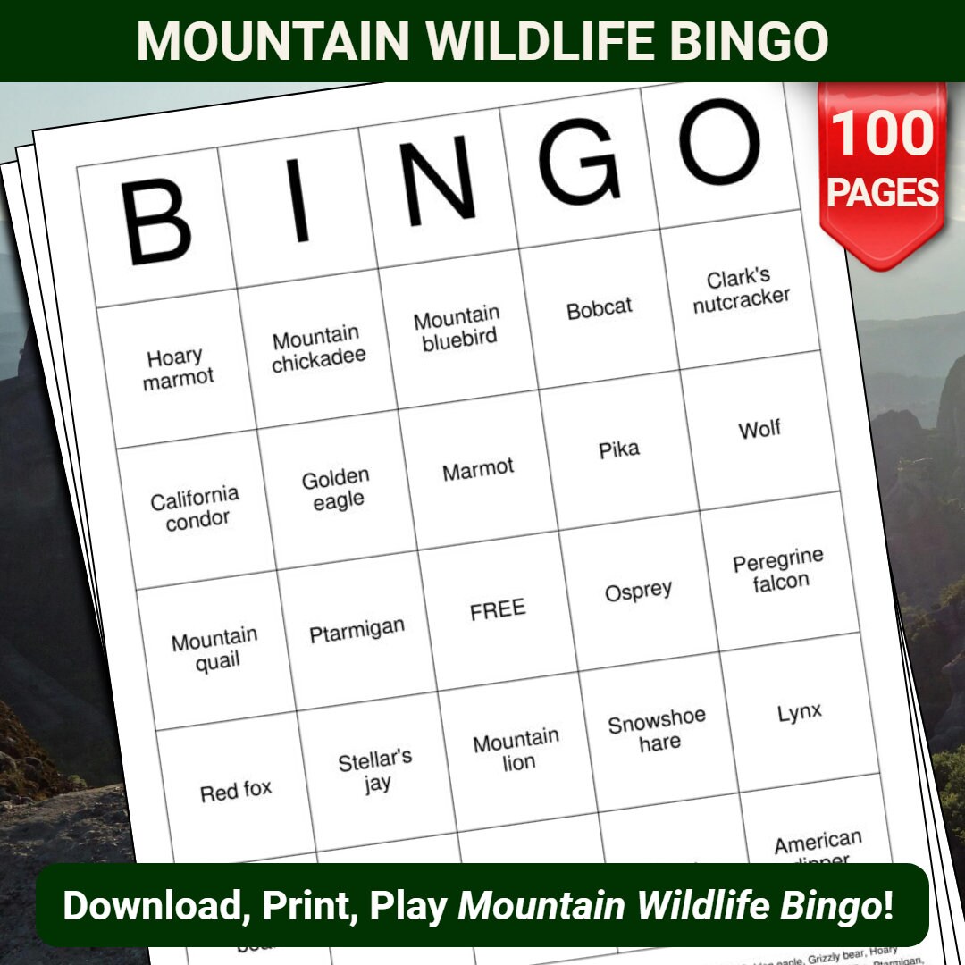 Mountain Wildlife Bingo Cards - 100 Pages to Download and Print - Etsy