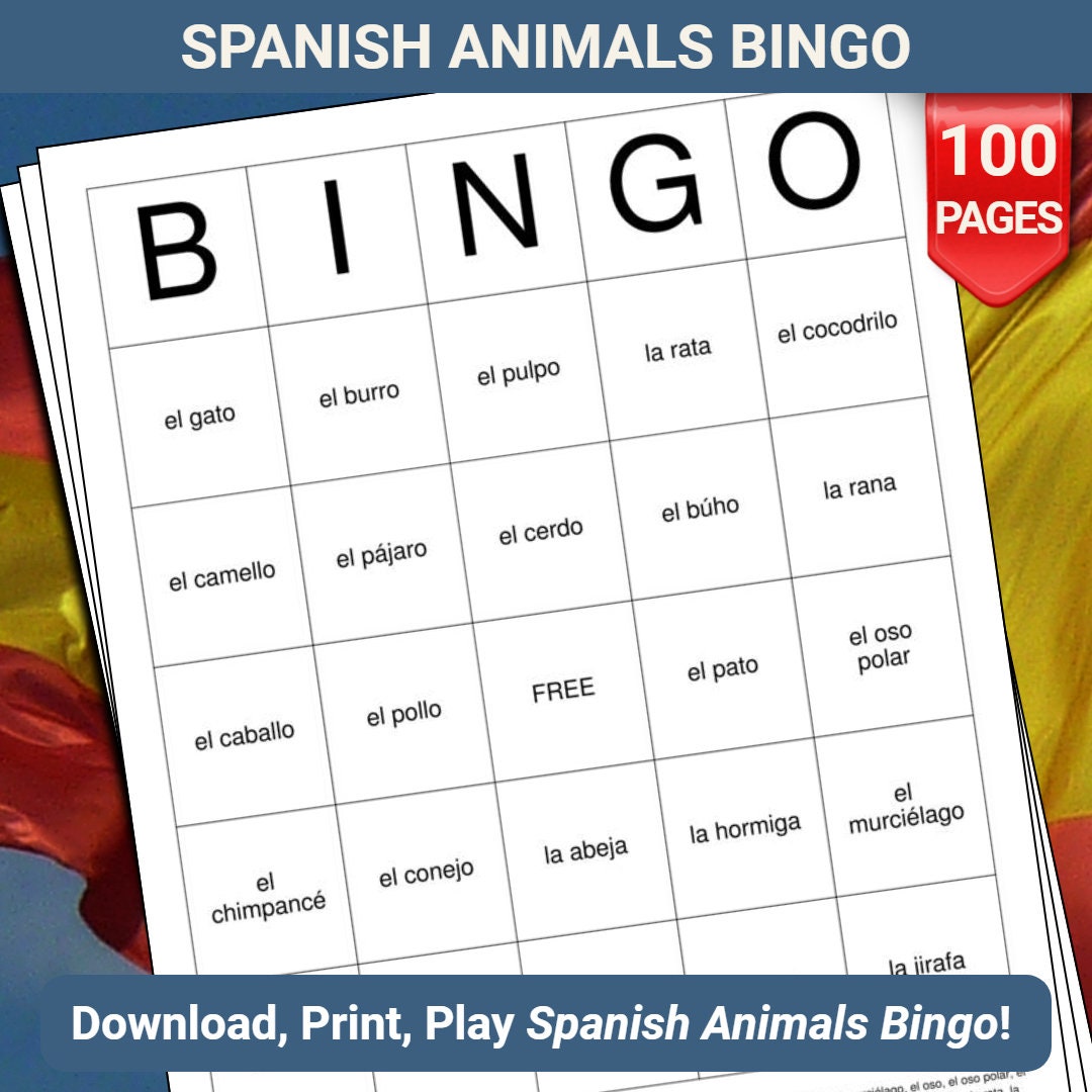 Spanish Animals Bingo Cards - 100 Pages to Download and Print - Etsy