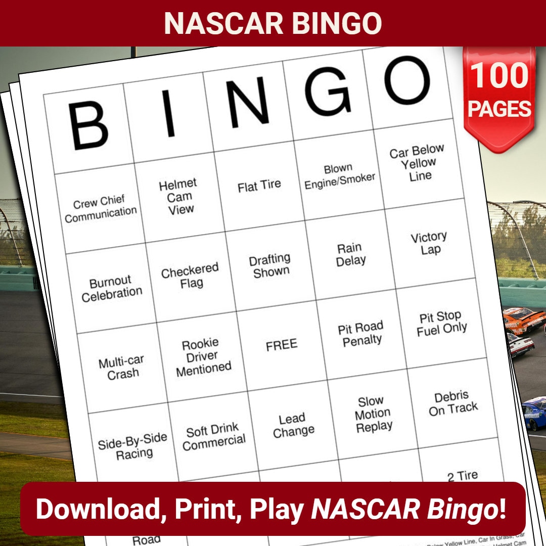 NASCAR Bingo Cards - 100 Pages to Download and Print - Etsy