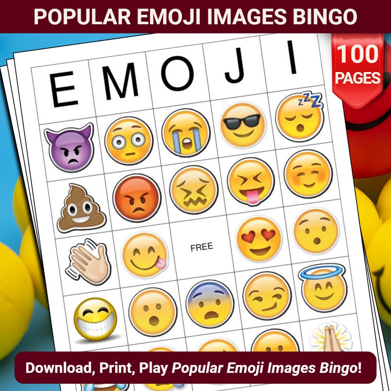 Popular Emoji Images Bingo Cards 100 Pages to Download and Print - Etsy