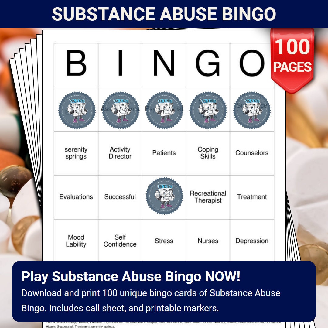 Substance Abuse Bingo Cards - 100 Pages - Download and Print Bingo ...