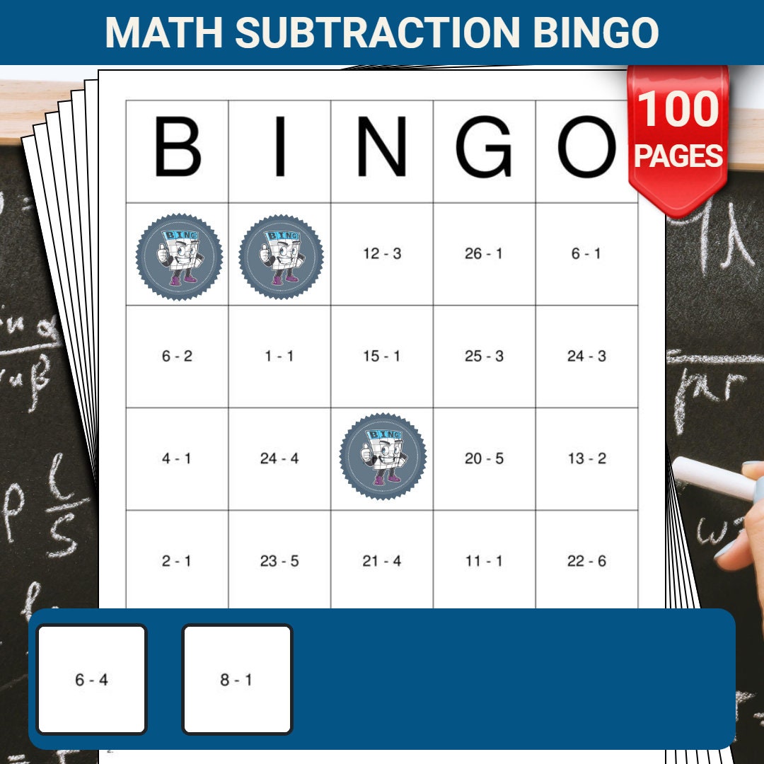 Math Subtraction Bingo Cards - 100 Pages to Download and Print - Etsy