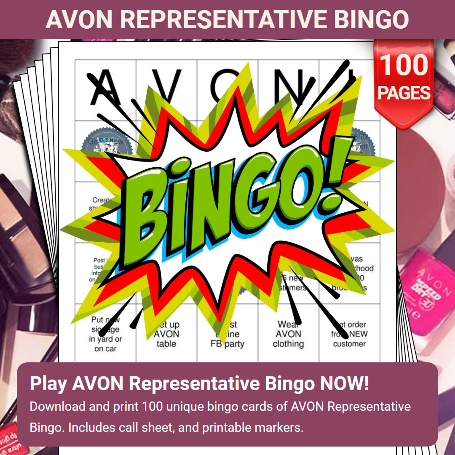 AVON Representative Bingo Cards - 100 Pages to Download and Print - Etsy