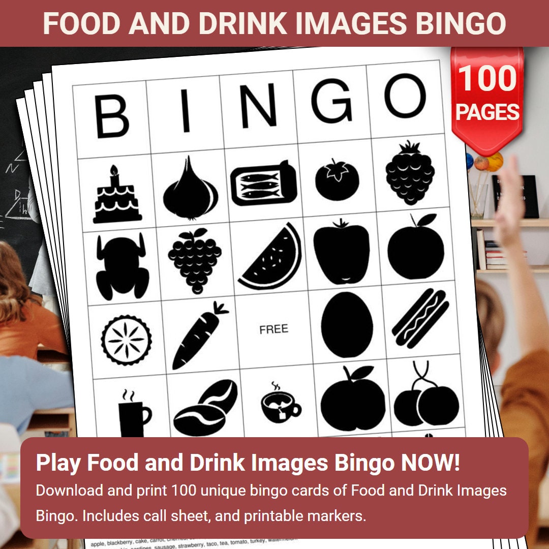 Food and Drink Images Bingo Cards - 100 Pages to Download and Print - Etsy
