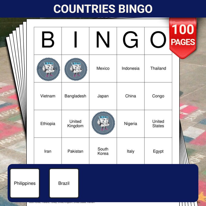 Countries Bingo Cards - 100 Pages to Download and Print - Etsy