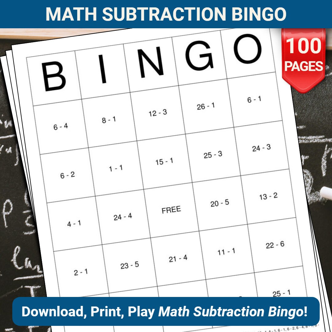 Tarjetas de bingo de resta matemática: 100 páginas para descargar e ...