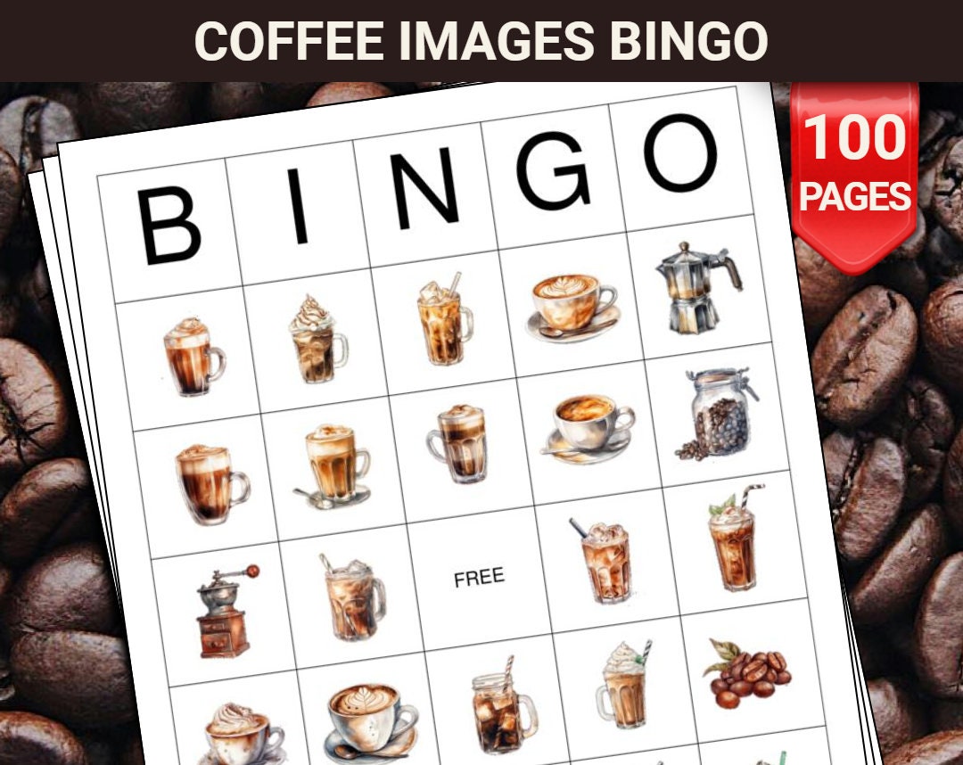 Coffee Images Bingo Cards 100 Pages to Download and Print - Etsy