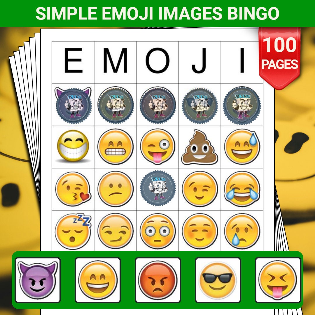 Simple Emoji Images Bingo Cards 100 Pages to Download and Print - Etsy