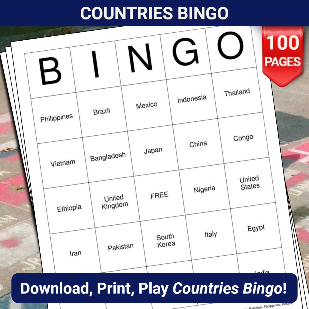 Countries Bingo Cards - 100 Pages to Download and Print - Etsy