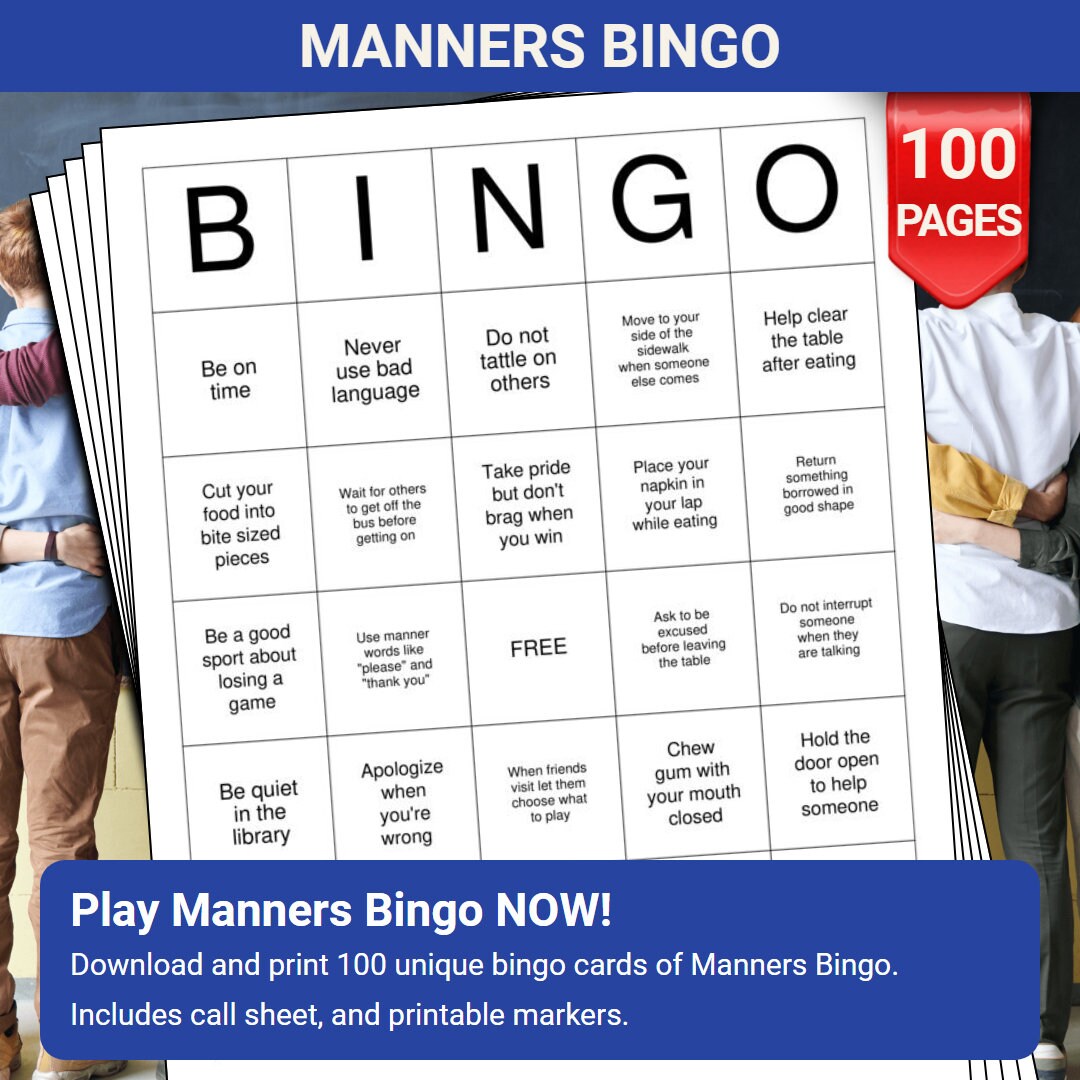 Manners Bingo Cards - 100 Pages to Download and Print - Etsy