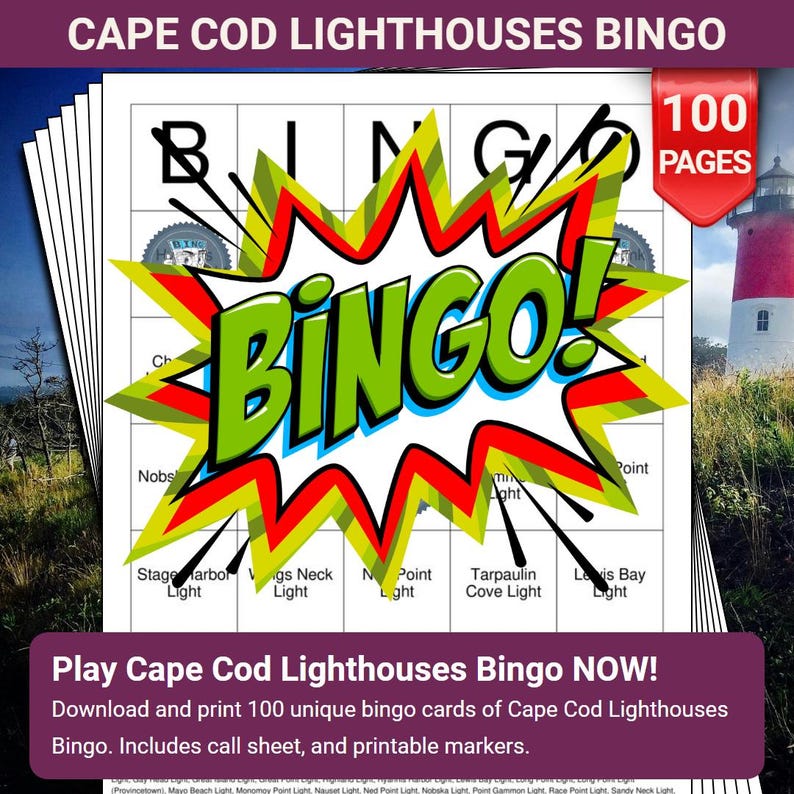 Cape Cod Lighthouses Bingo Cards - 100 Pages to Download and Print - Etsy
