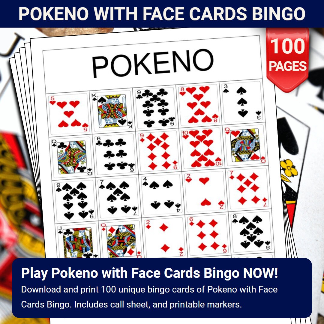 Pokeno With Face Cards Bingo Cards - 100 Pages to Download and Print - Etsy