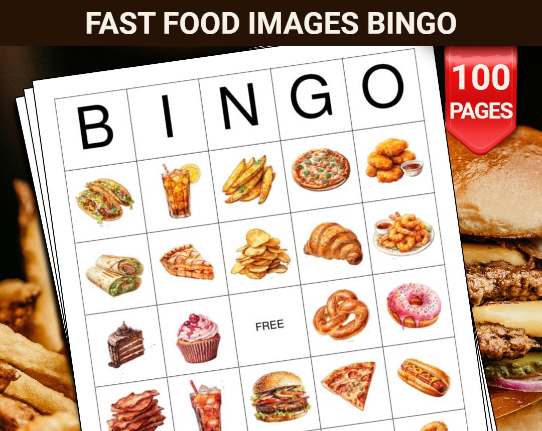 Fast Food Images Bingo Cards 100 Pages to Download and Print - Etsy