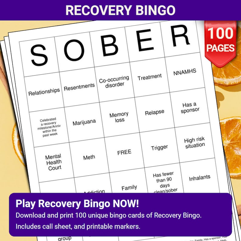 Recovery Bingo Cards - 100 Pages to Download and Print - Etsy