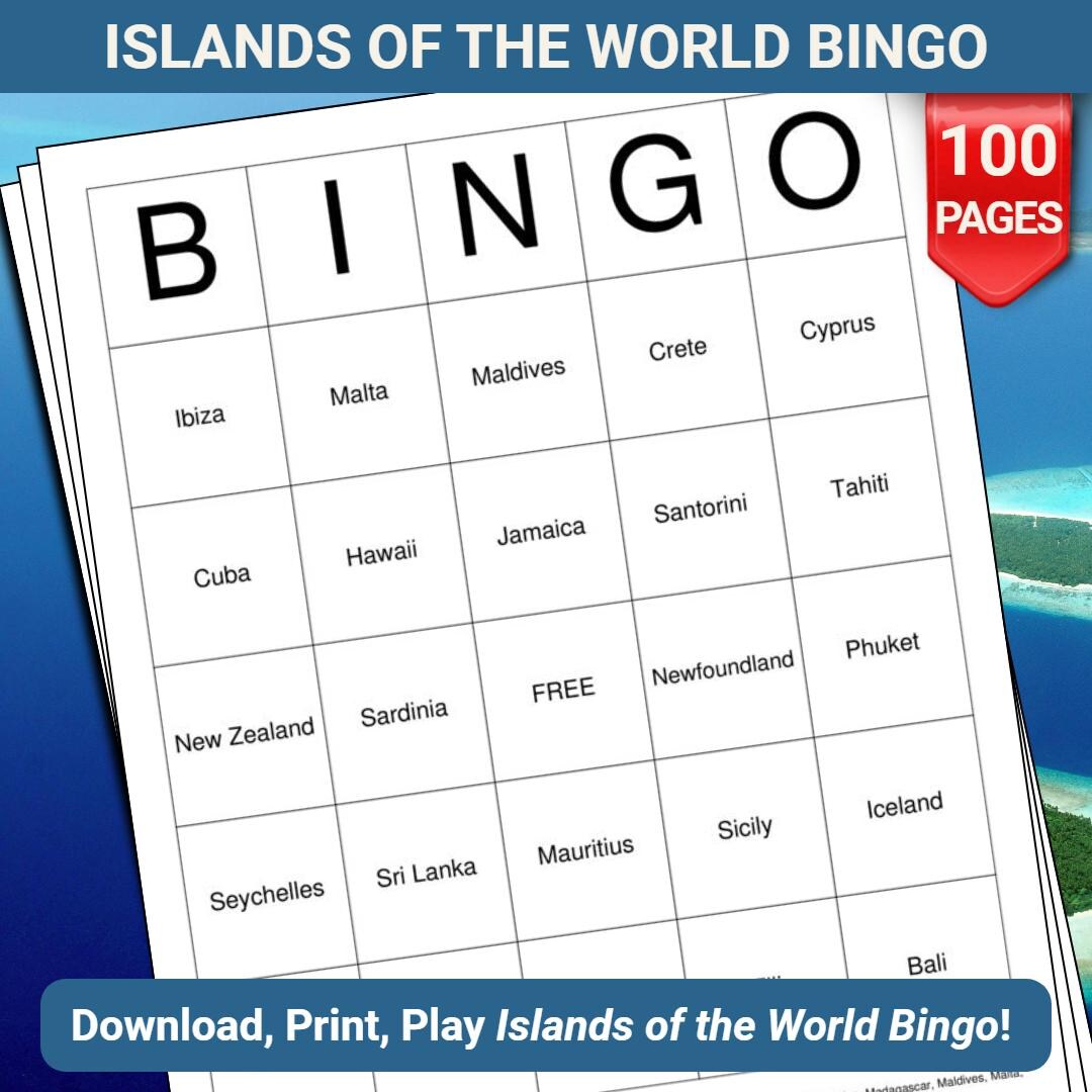 Islands of the World Bingo Cards - 100 Pages to Download and Print - Etsy