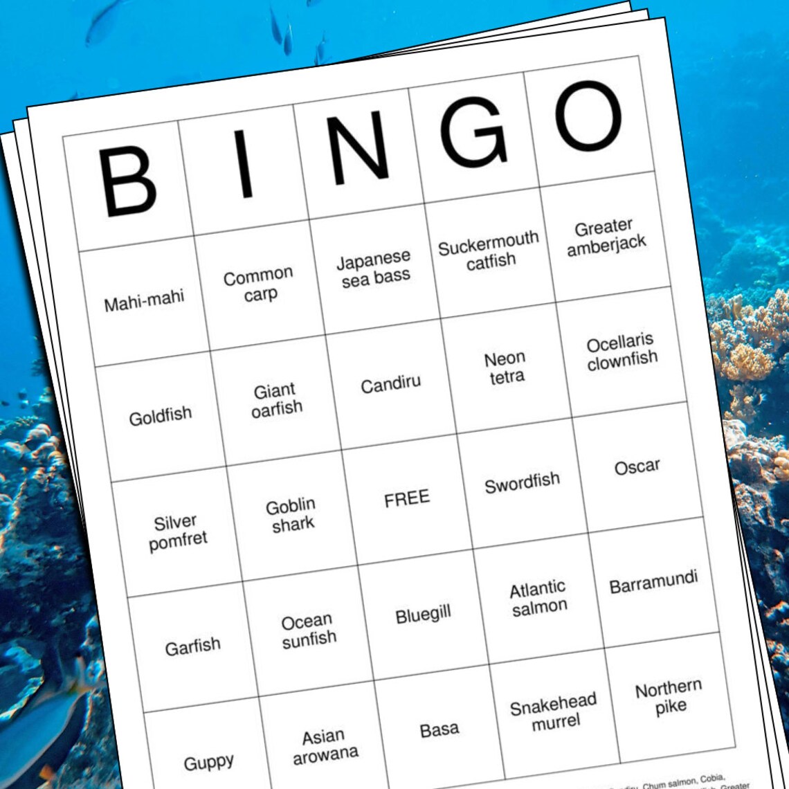Types of Fish Bingo Cards 100 Pages to Download and Print - Etsy