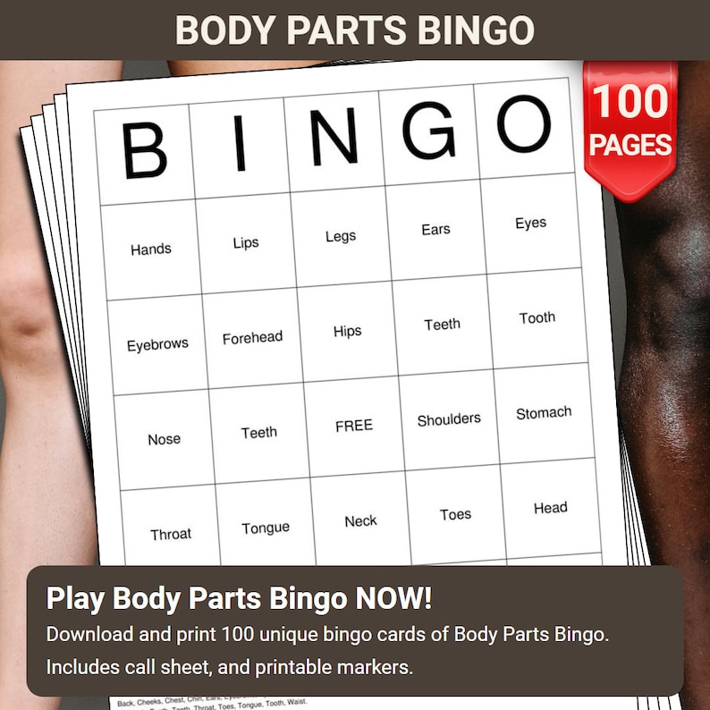 Body Parts Bingo Cards - 100 Pages to Download and Print - Etsy