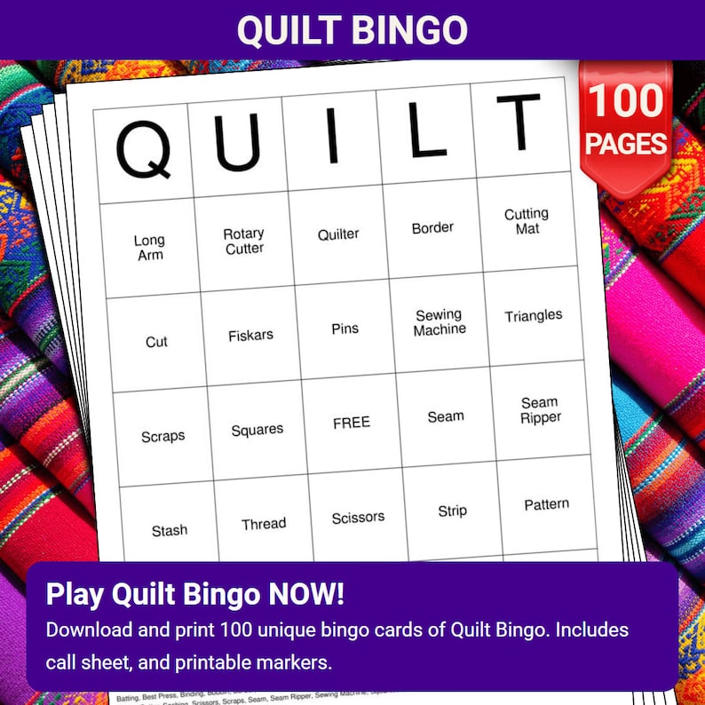 Quilt Bingo Cards - 100 Pages to Download and Print - Etsy
