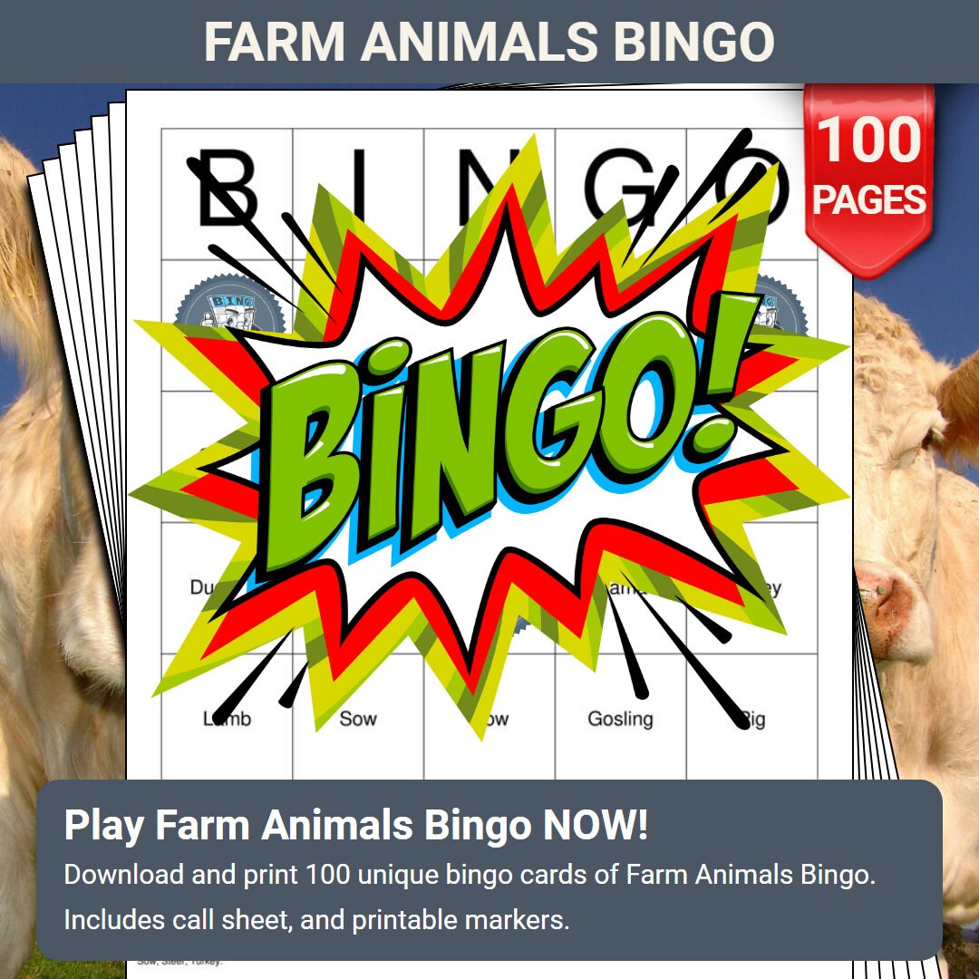 Farm Animals Bingo Cards - 100 Pages to Download and Print - Etsy