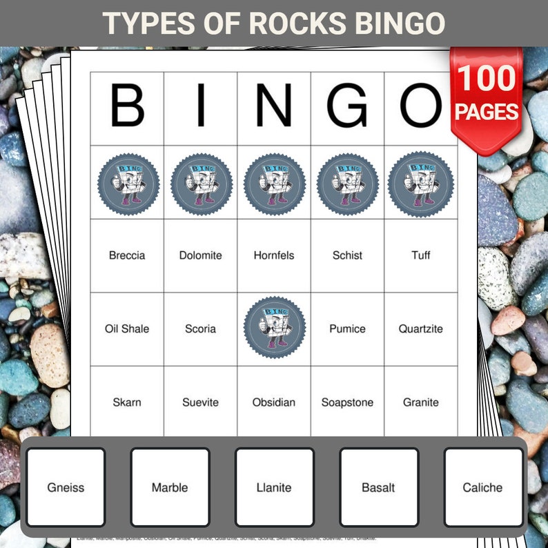 Types of Rocks Bingo Cards - 100 Pages to Download and Print - Etsy
