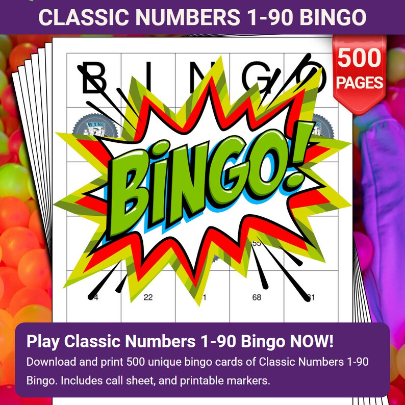 Classic Numbers 1-90 Bingo Cards - 500 Pages to Download and Print ...