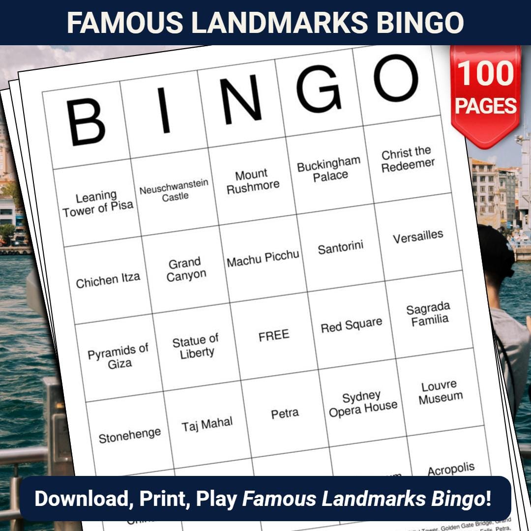 Famous Landmarks Bingo Cards - 100 Pages to Download and Print - Etsy