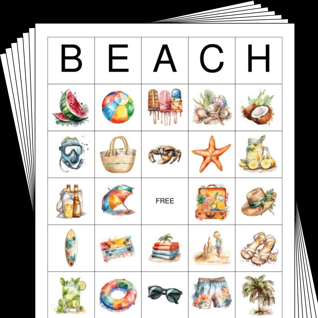 Beach Images Bingo Cards - 100 Pages to Download and Print - Etsy