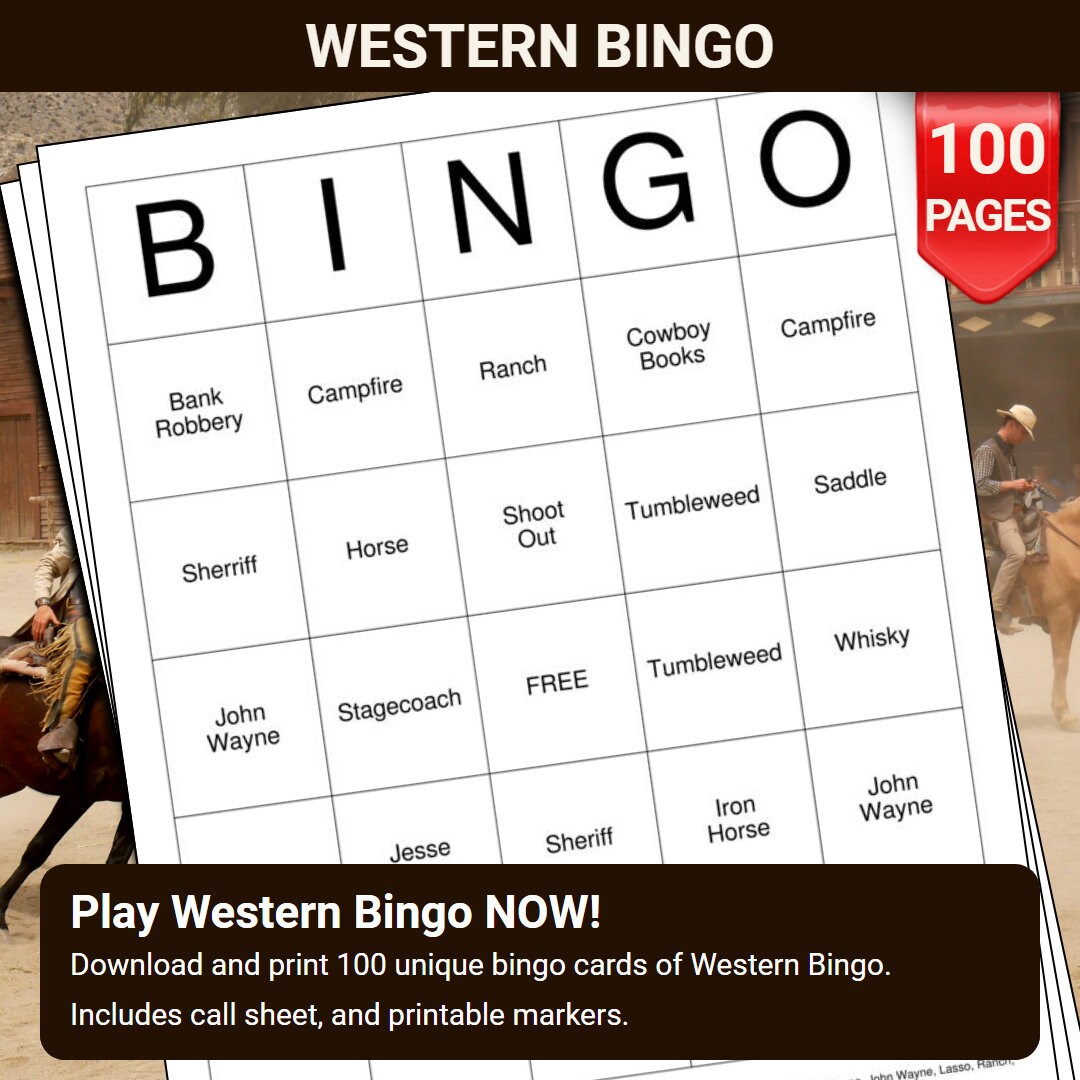 Western Bingo Cards - 100 Pages to Download and Print - Etsy