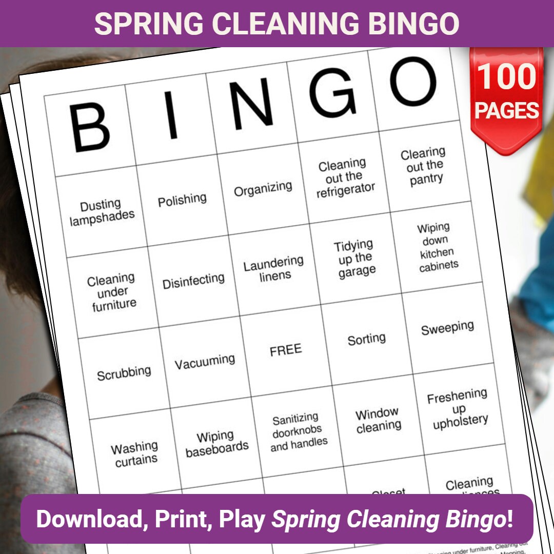 Spring Cleaning Bingo Cards - 100 Pages to Download and Print - Etsy