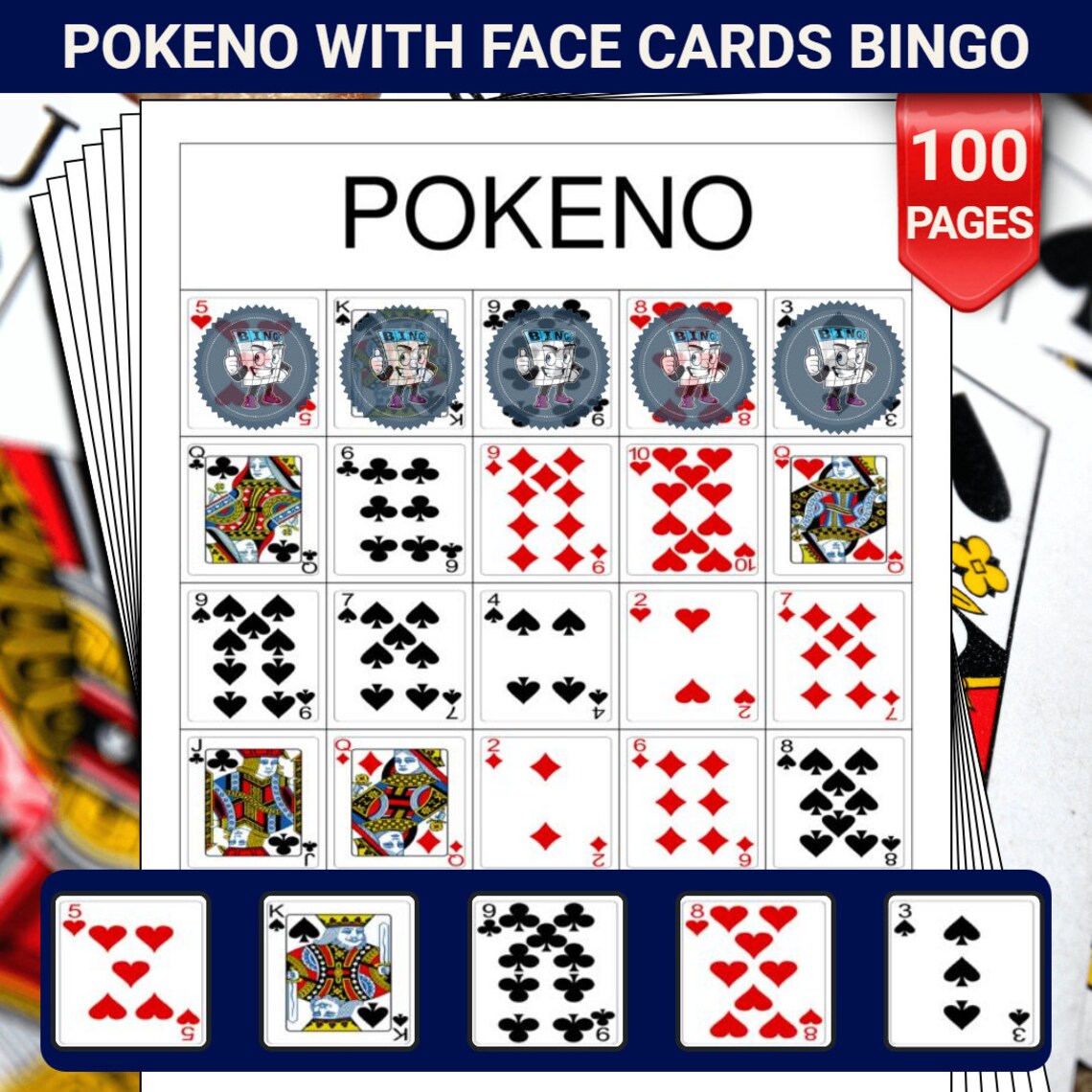 Pokeno With Face Cards Bingo Cards - 100 Pages to Download and Print - Etsy