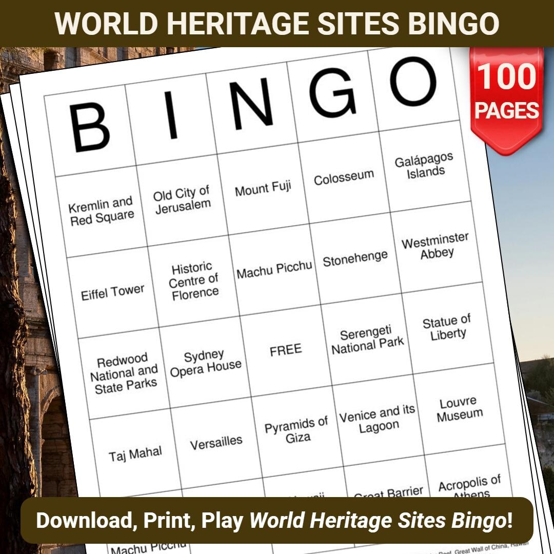World Heritage Sites Bingo Cards - 100 Pages to Download and Print - Etsy