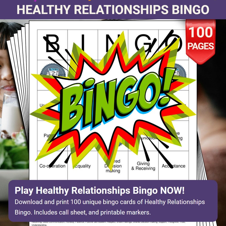 Healthy Relationships Bingo Cards 100 Pages to Download and Print - Etsy