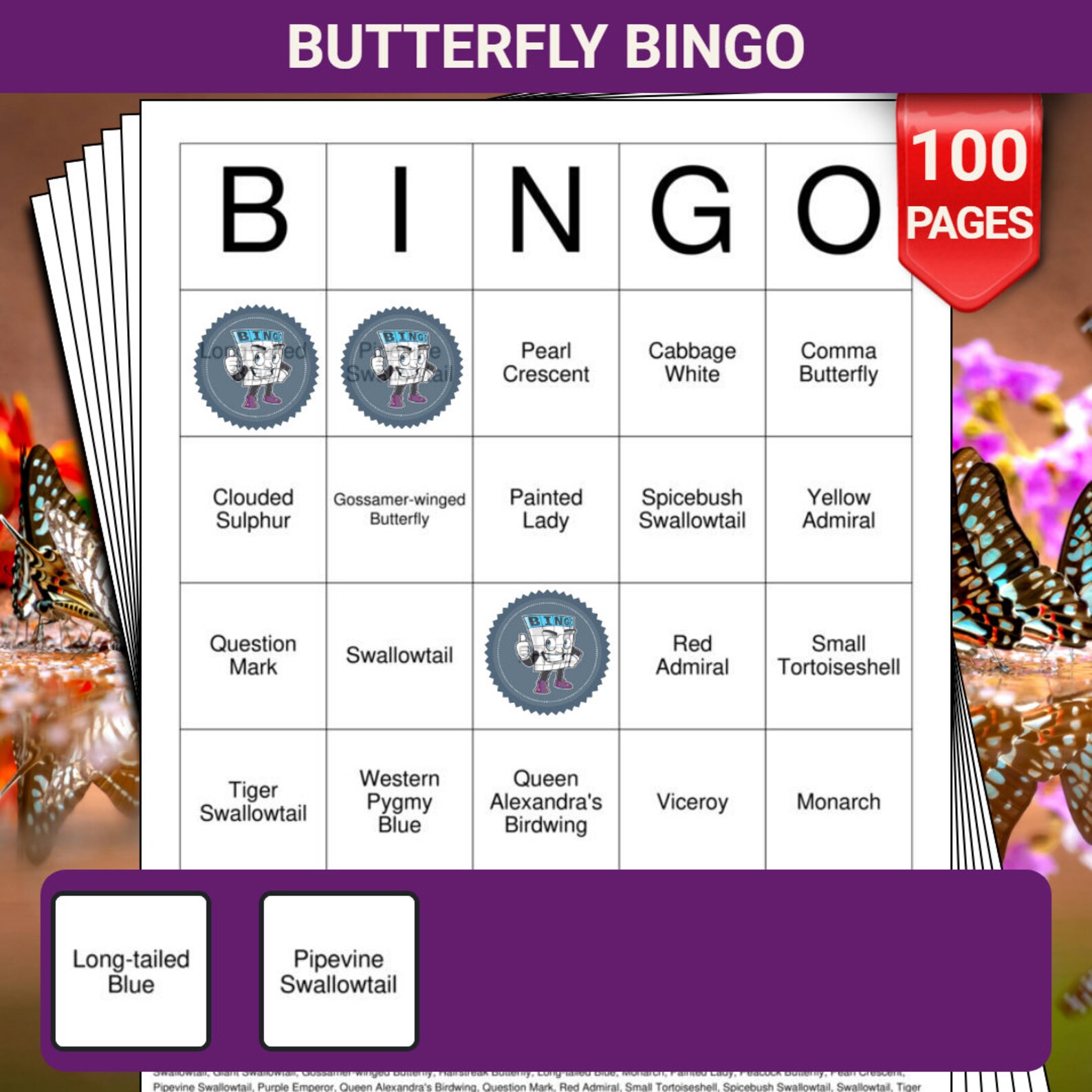 Butterfly Bingo Cards - 100 Pages to Download and Print - Etsy