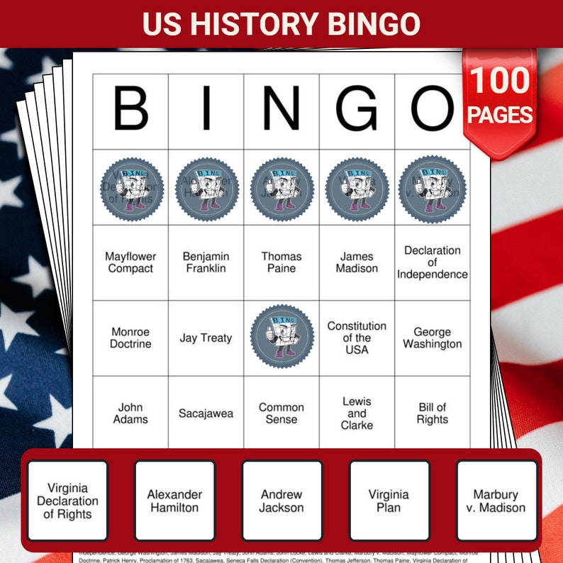 US History Bingo Cards - 100 Pages to Download and Print - Etsy