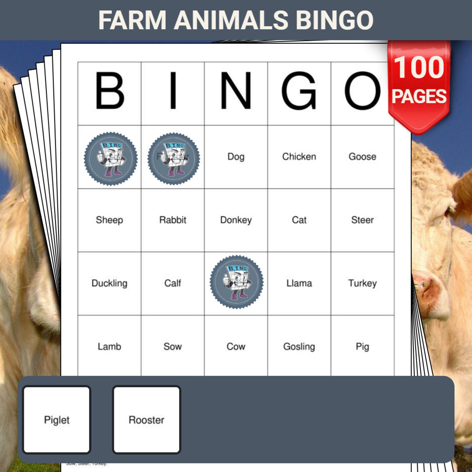 Farm Animals Bingo Cards - 100 Pages to Download and Print - Etsy