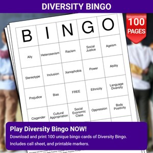 Diversity Bingo Cards - 100 Pages - Download and Print Bingo Instantly ...
