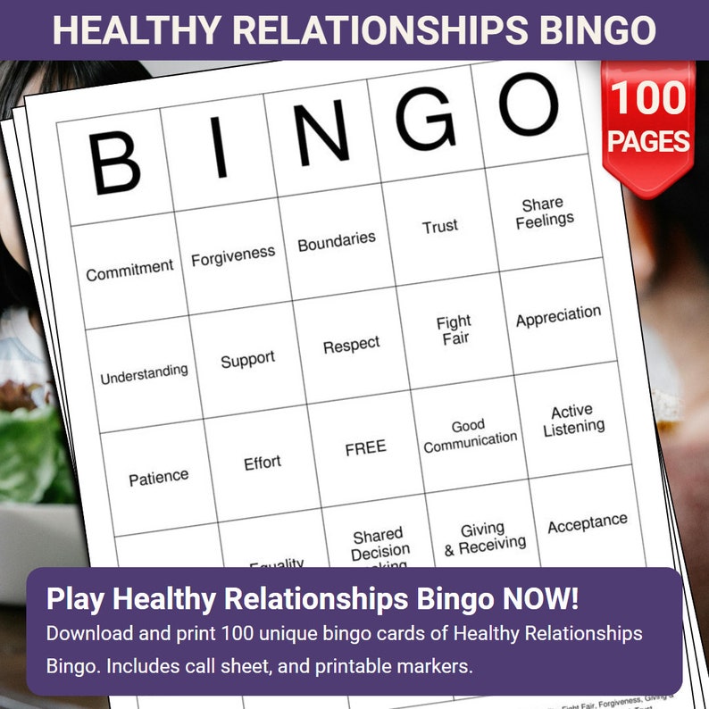 Healthy Relationships Bingo Cards - 100 Pages to Download and Print - Etsy